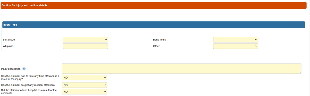 Claims Portal | Injury and Medical Details (RTA Only)